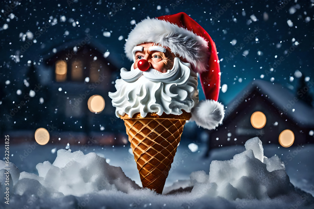 funny humorous concept for kids of santa claus in form of ice-cream or ...