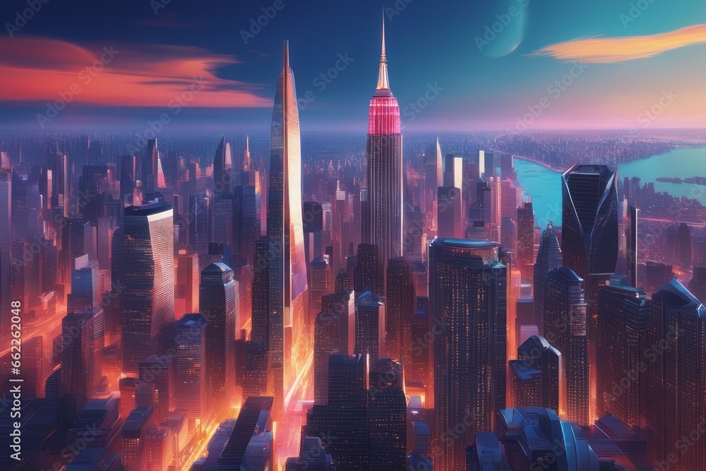 Foto de 3d illustration - alien city skyline - alien city with neon ...
