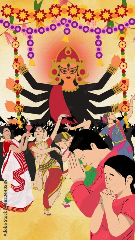 A vertical social media animation short video reel of devotees offering ...