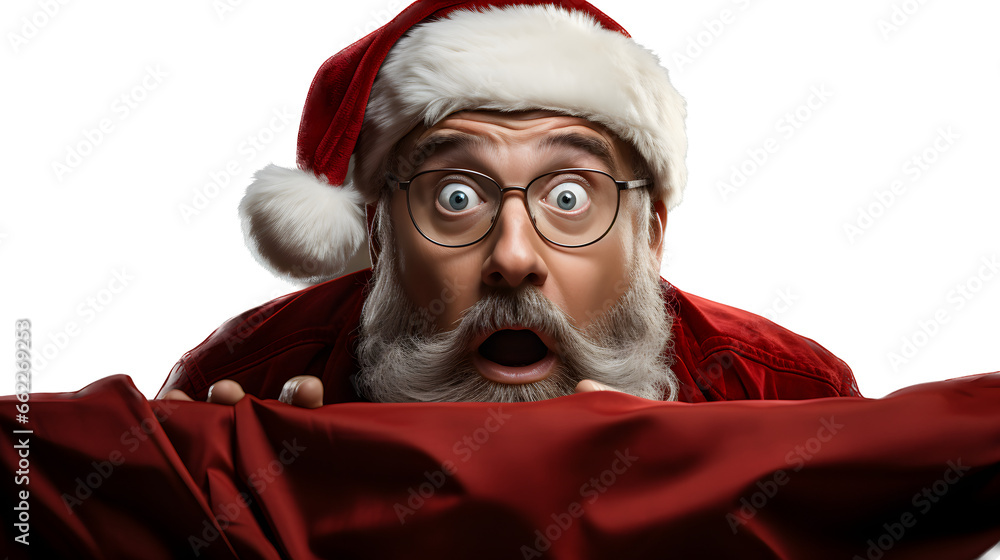 Shocked Santa Claus with Space for Copy isolated on white transparent ...