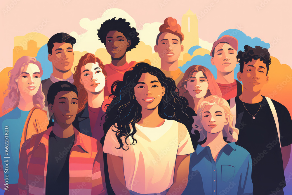 Illustration of diverse individuals representing Generation Z. The ...