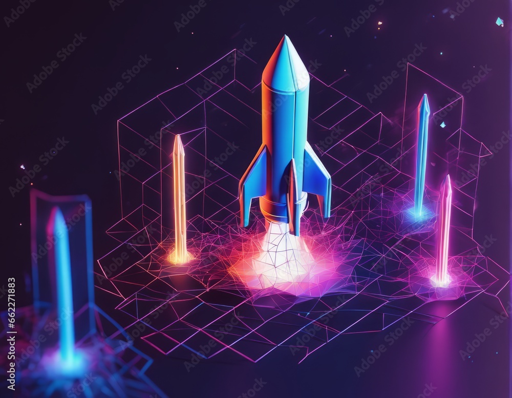 rocket with space and space rocket, futuristic concept, 3d illustration ...