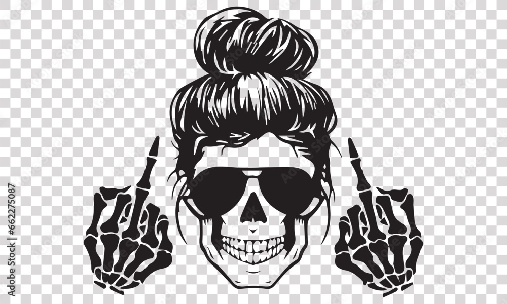 Messy Bun Skull Middle Finger vector file | Any changes can be possible ...