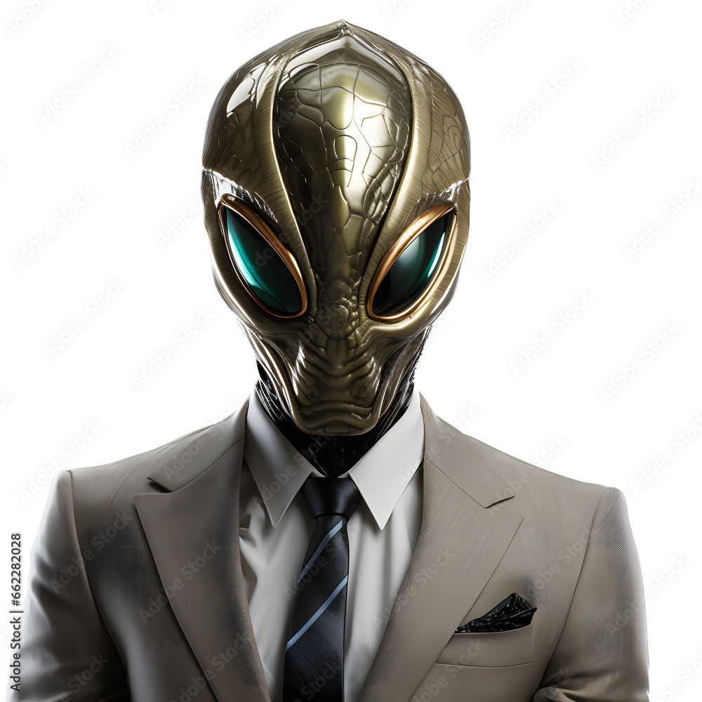 Alien in businessman suit on transparent background, png Stock ...