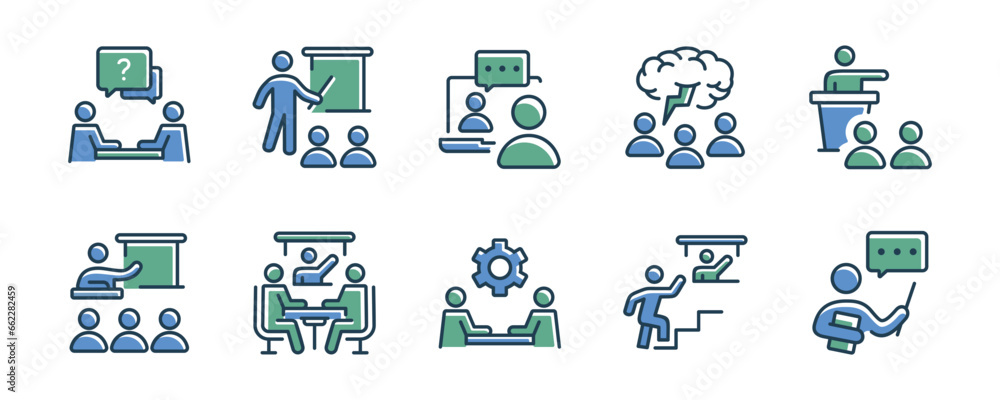 business online training course skill development icon set workshop ...
