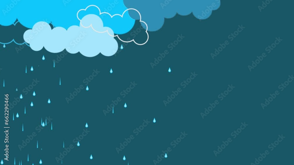 Cartoon raindrops falling from the clouds. Cloud video running. Is ...