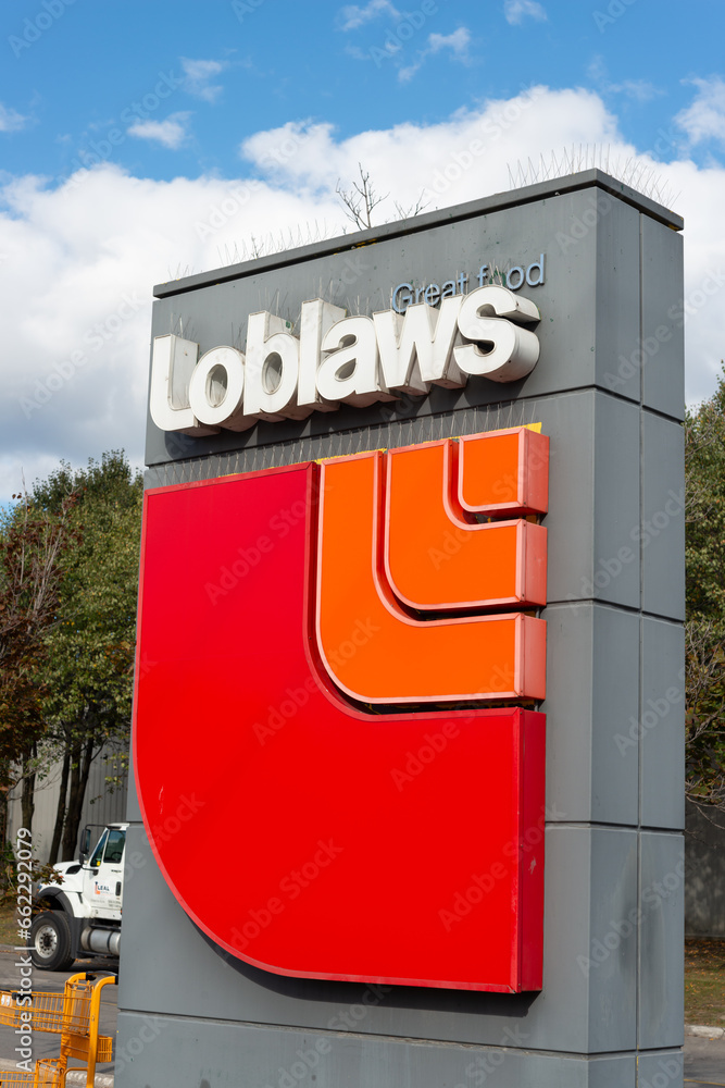 exterior sign and logo of Loblaws, a grocery store chain, located at ...