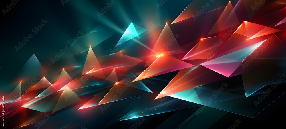 Neon triangle low poly gradient portal with light effects. Retro ...