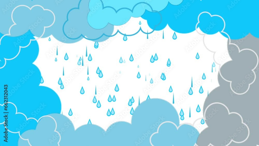Full clouds and raindrops animation on a green background. Weather ...