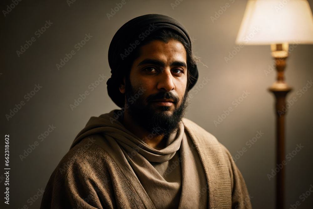 Portrait of the of the old age, bearded Arab man wearing traditional ...
