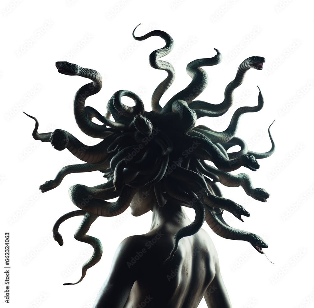 back view, rear view of Medusa Greek mythology queen, princess, goddess ...