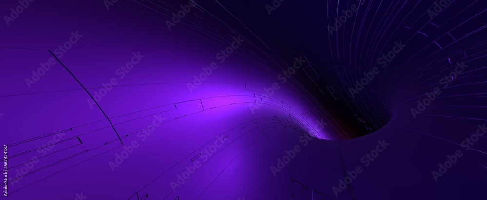 Purple hole in cyber funnel background. Web neon swirl wormhole with ...