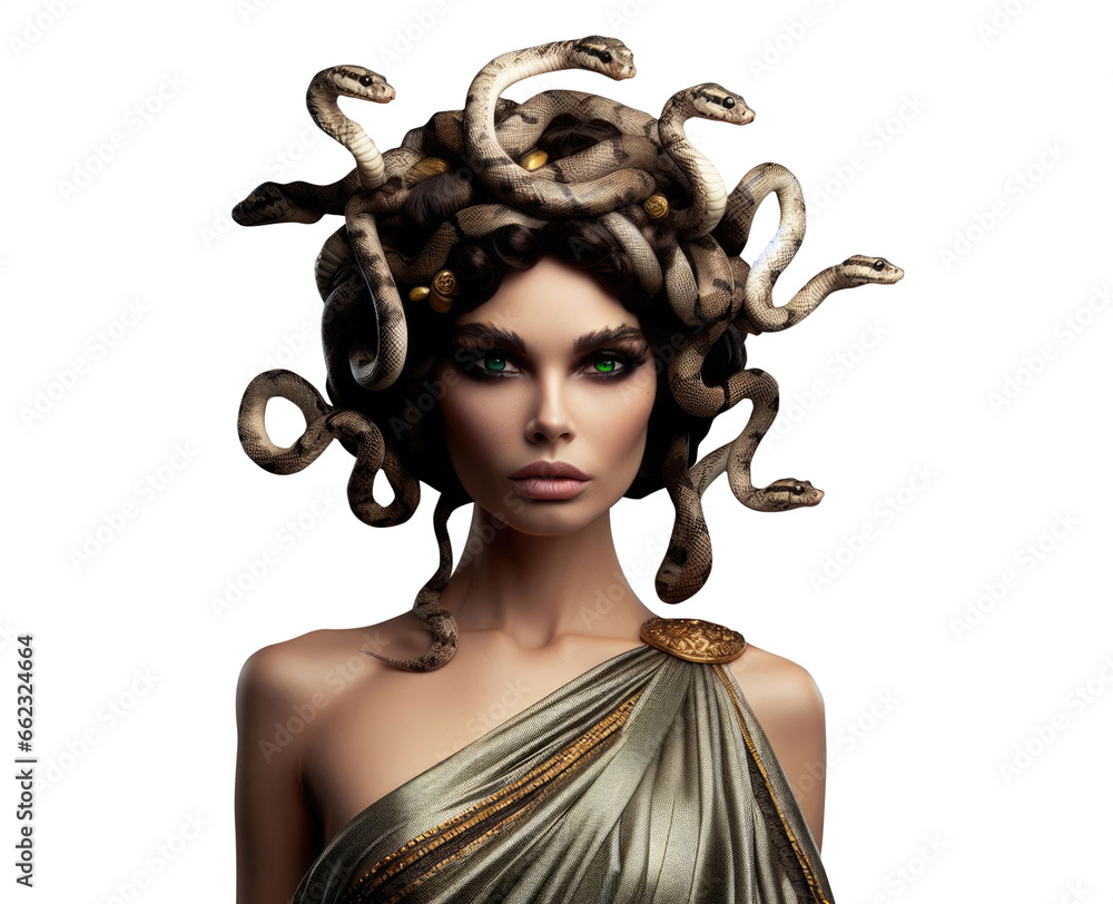 Pretty fantasy Greek goddess Medusa with her snake head, hair. Greek ...