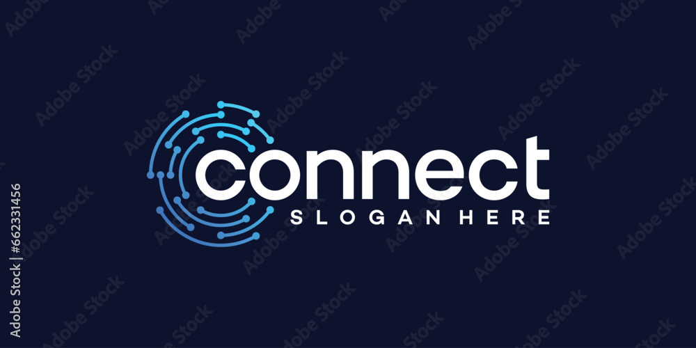 Technology connection logo design with abstract dot, molecule and ...