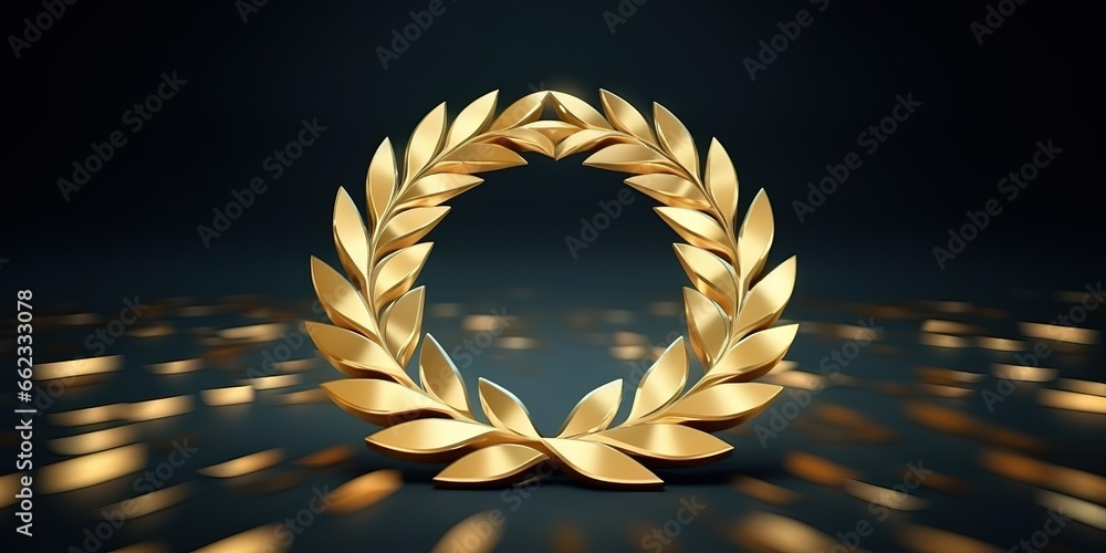 Golden laurel wreath on black background. antique realistic vintage ...