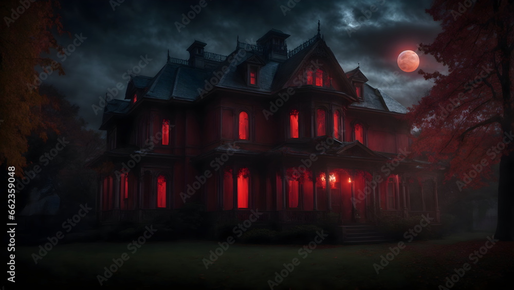 Under the blood-red moonlight, a Halloween house morphs into a scary ...