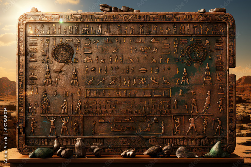 An ancient stone tablet with hieroglyphics, underscoring the importance ... An ancient stone tablet with hieroglyphics, underscoring the importance ...