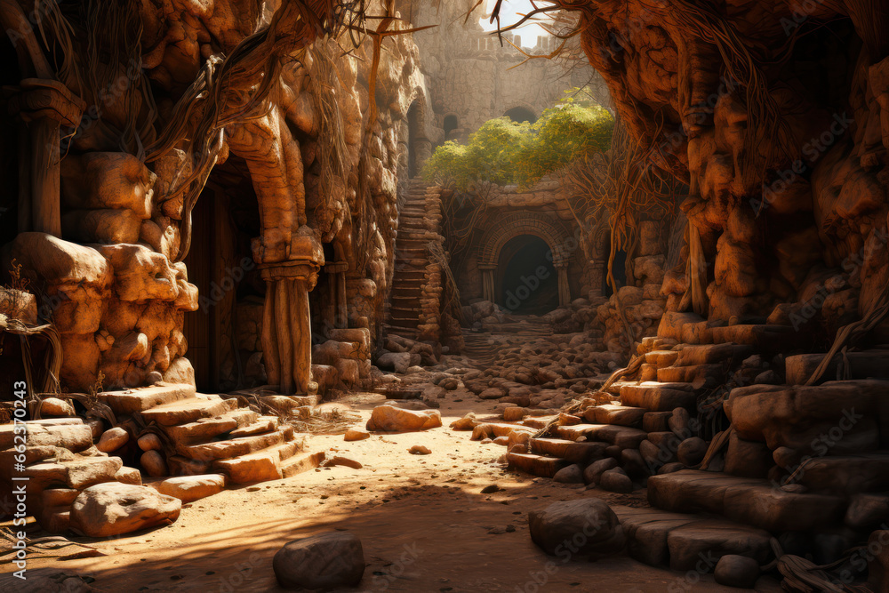 A cave with shadows on the wall, alluding to Plato's Allegory of the ...