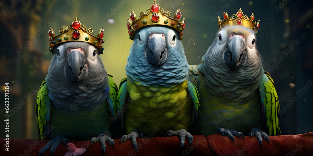 "Feathered Monarch: Parrot with Crown" | Background Design | Generative ...