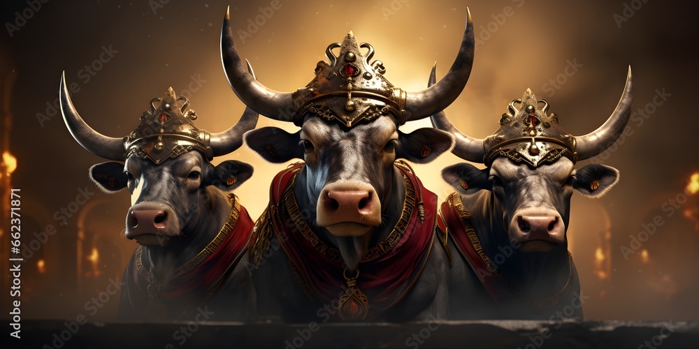 "Majestic Horned Sovereign: Bull with Crown" | Background Design | AI ...
