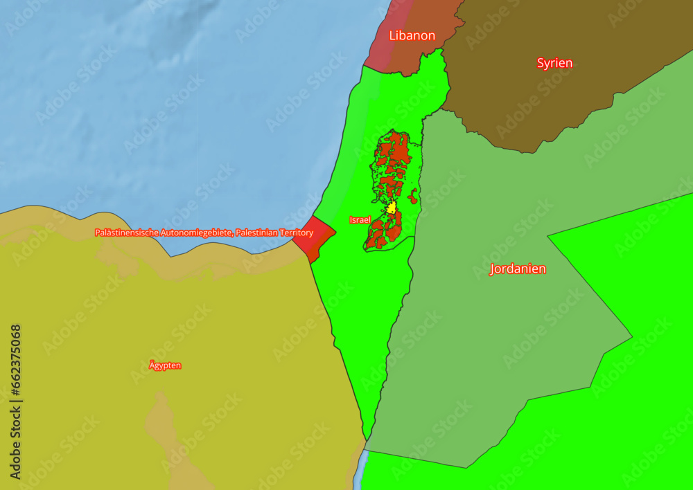 Israel map Borders, capital Jerusalem neighboring countries Stock ...