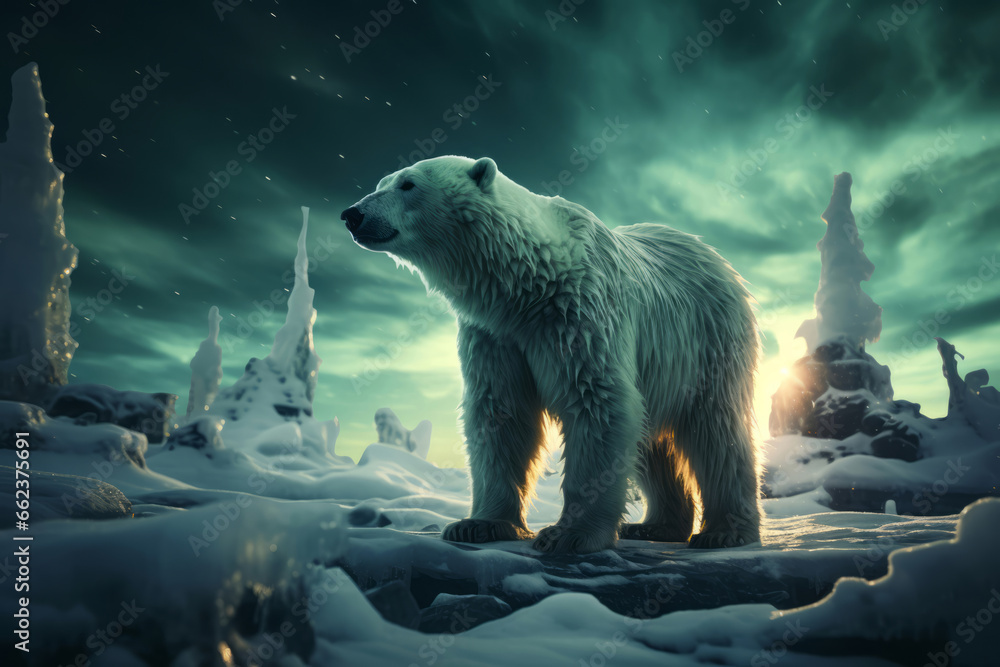 Cute Endangered Arctic Bear in Frozen Winter Habitat. Endangered polar ...