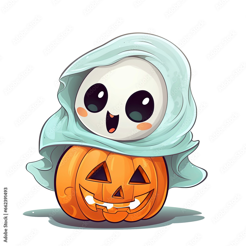 cute halloween ghost cartoon clipart logo isolated on transparent ...