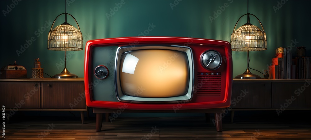 80s Retro wave style background displayed on vintage computer screen ...