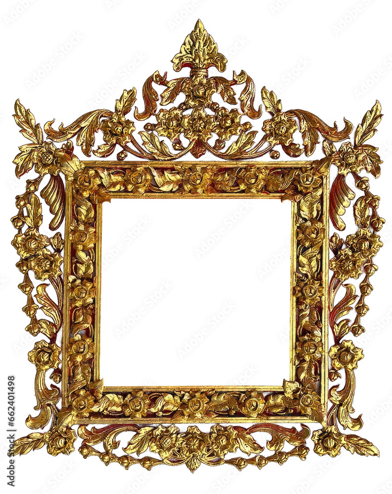 Thai pattern frame is a cluster of golden flowers isolated on a white ...