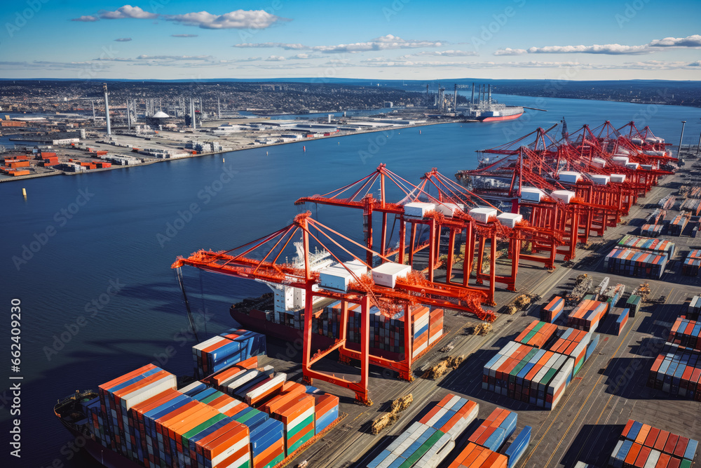 Trade ships and containers port of New York and New Jersey. Big cargo ...