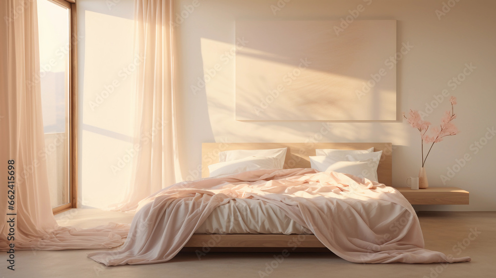 Feng Shui bedroom, yin - yang balanced, light pastel walls, flowing ...