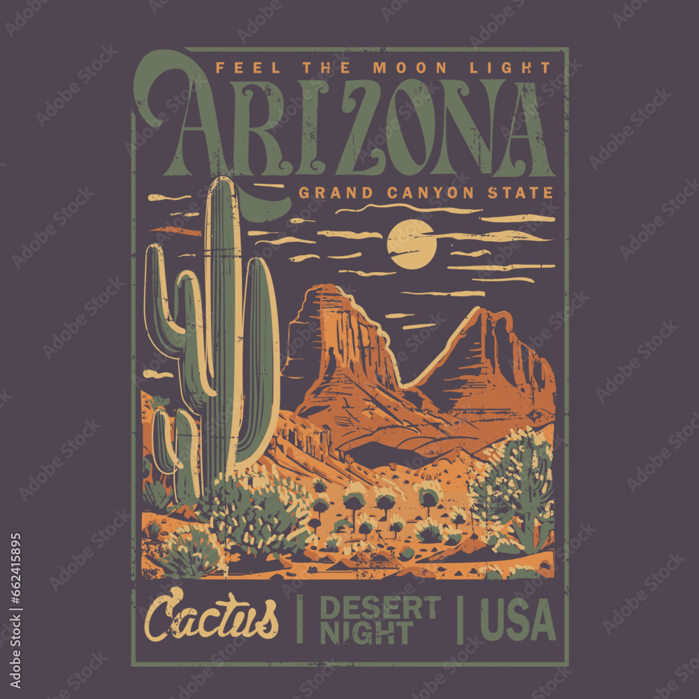 Arizona grand canyon state USA, cactus desert night Graphic t shirt ...