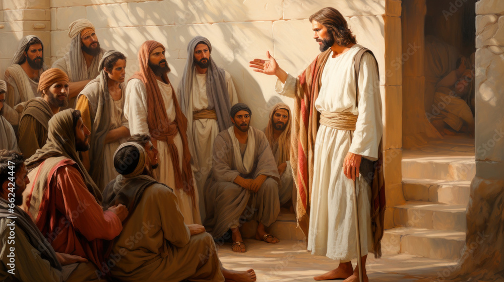 Illustration of Jesus Christ the Son of God teaching by parables and ...