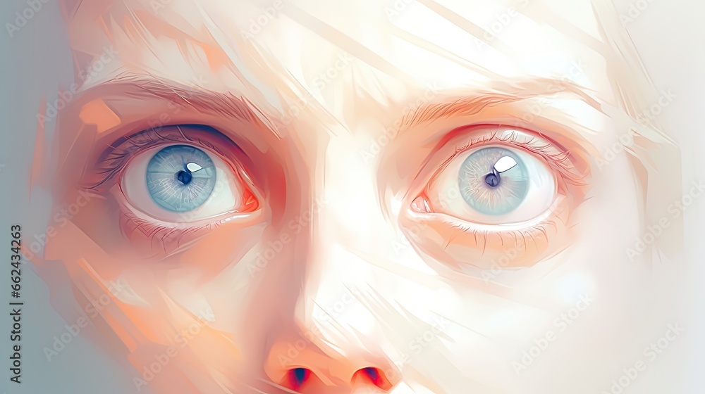 A frightened woman's face. The concept of fear and terror. Grimace of ...