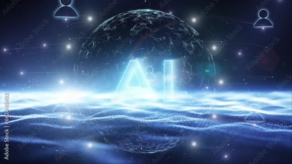 Futuristic 3d AI sphere with people icons animation background. Stock ...