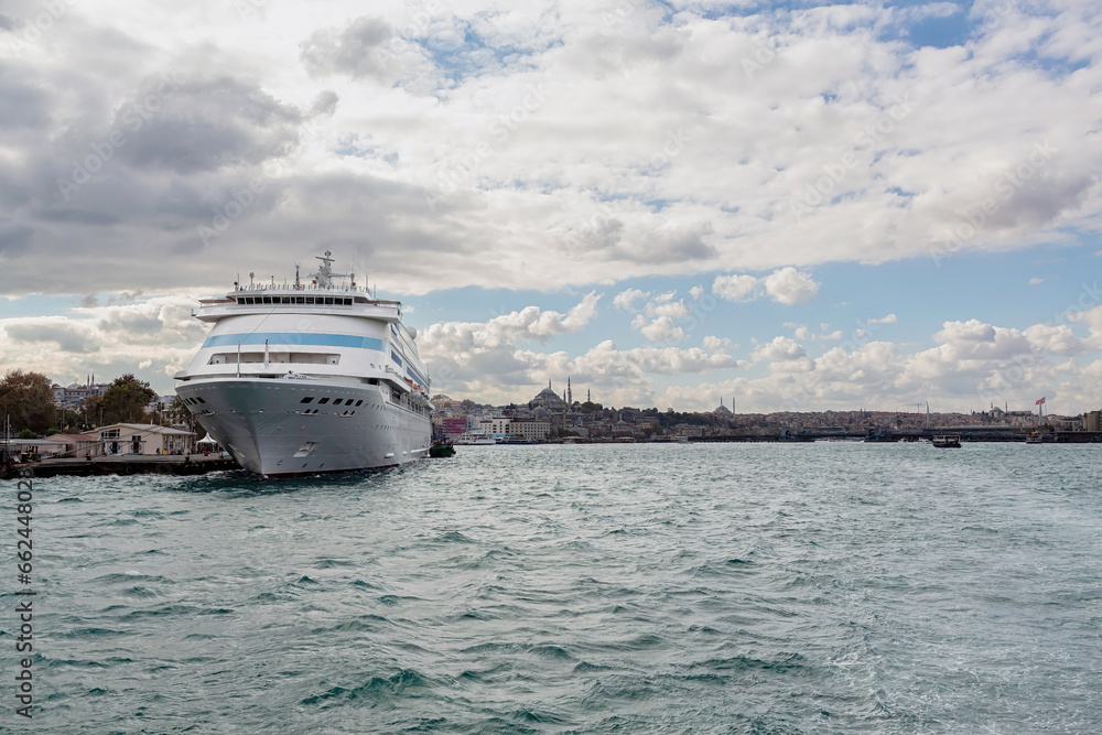 Cruise liner Astoria Grande at Port Bosphorus. Scenic cloudy sky and ...