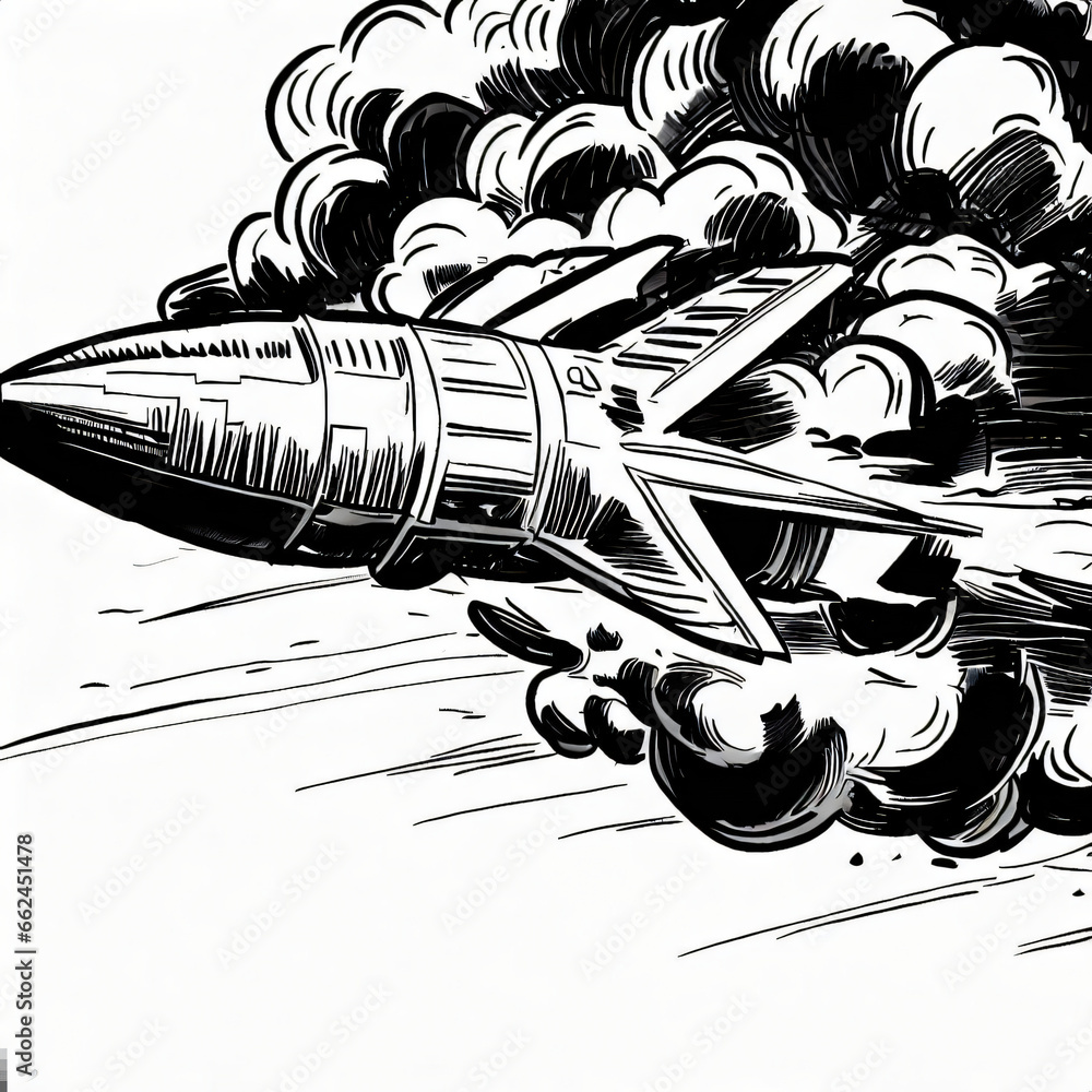 Rocket Ship Sketch Drawing Black and White Coloring Page v.2 Stock ...