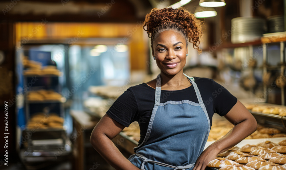 Black Female Baker Standing Proudly in Her Bakery Kitchen Stock Photo ...
