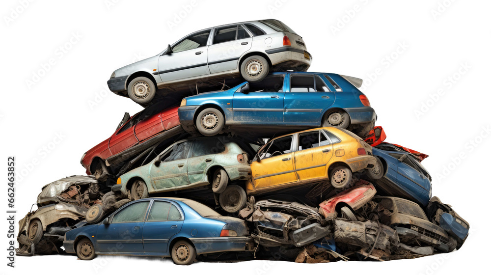 pile of recycled waste cars on transparent background Stock Photo ...