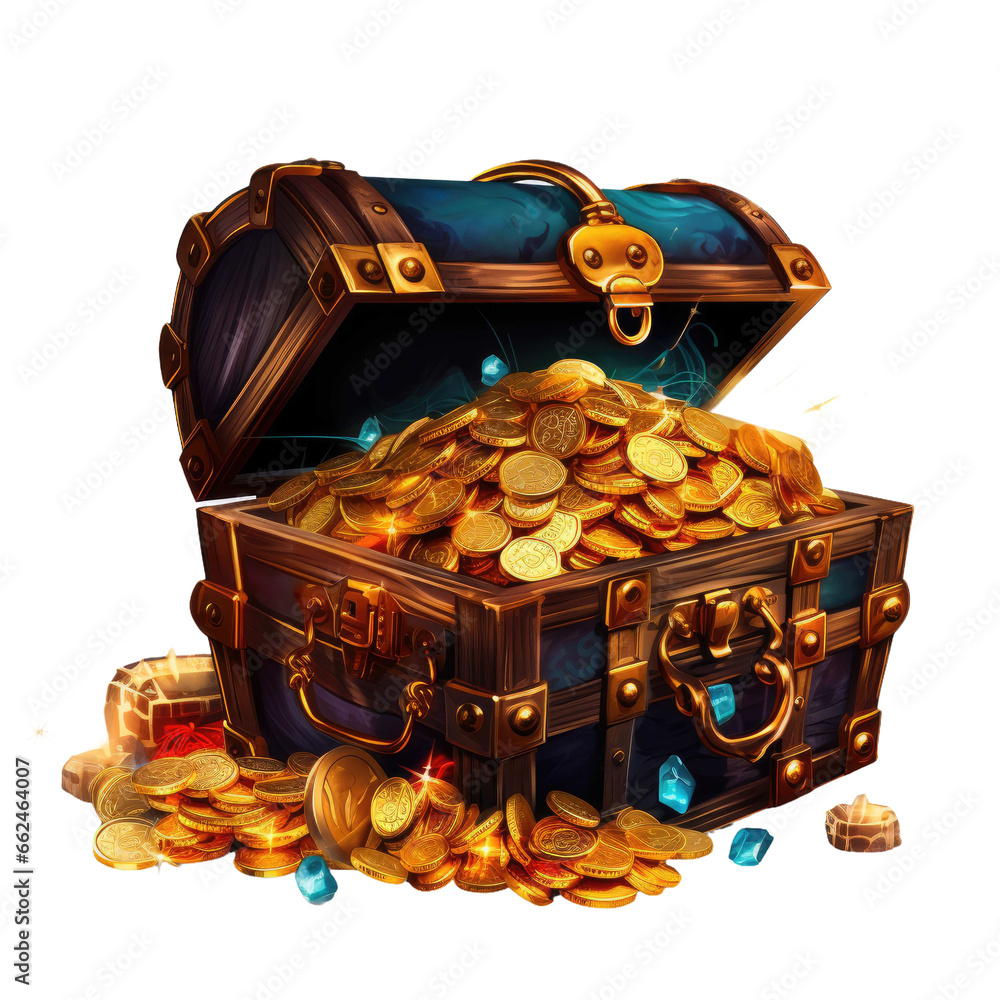 Pile of treasure and treasure chest on transparent background Stock ...