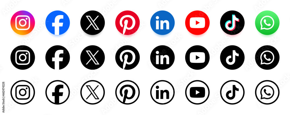 Vetor de social media icons buttons. social media logo set , facebook ...
