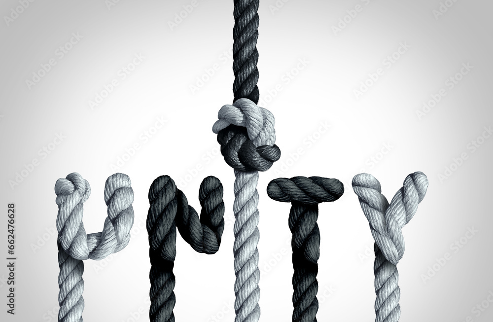 Foto de Concept of unity and united Trust symbol connected together as ...