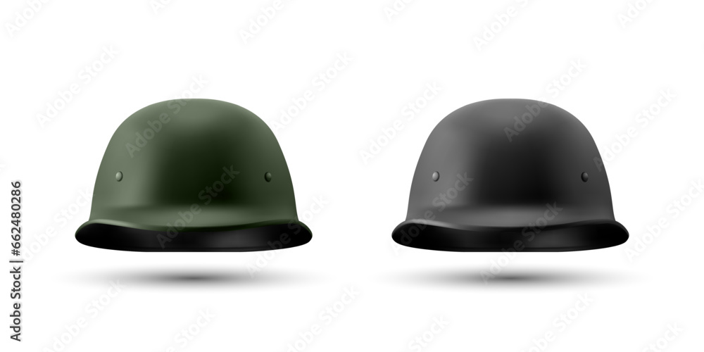 Vector 3d Realistic Military Protect Helmet Icon Set Closeup. Helmet ...