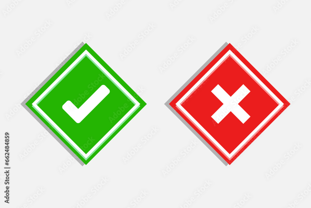 Round check mark and cross symbols buttons, Cross and check mark symbol ...