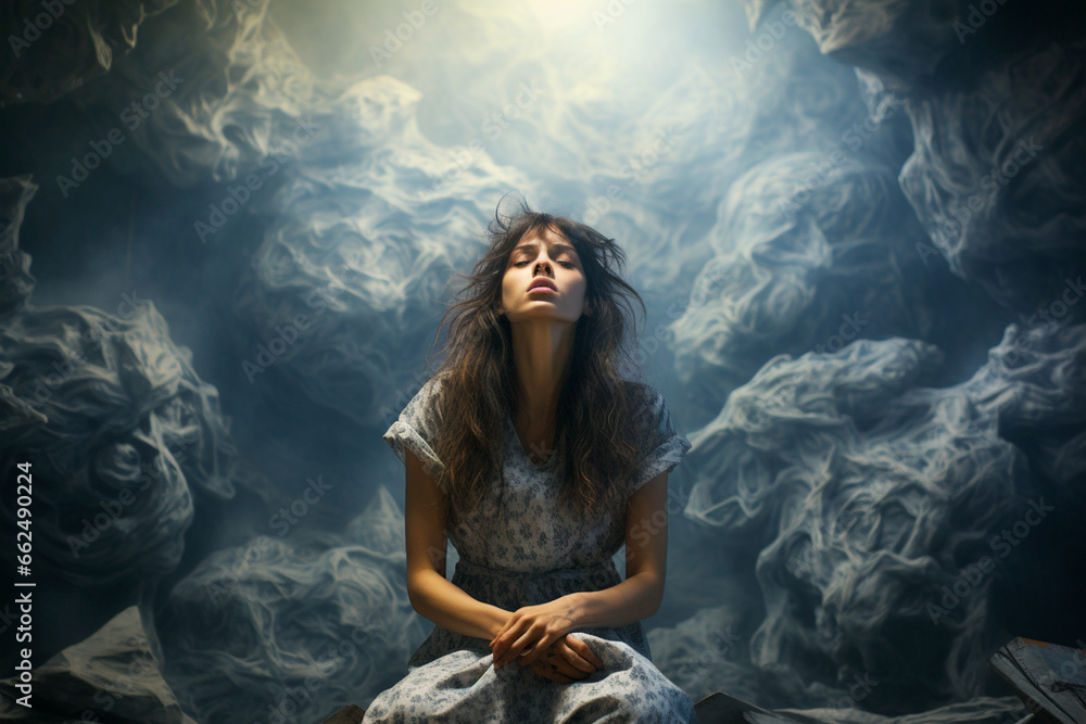 Anxiety and depression concept. Abstract imagen of a woman in desperate ...