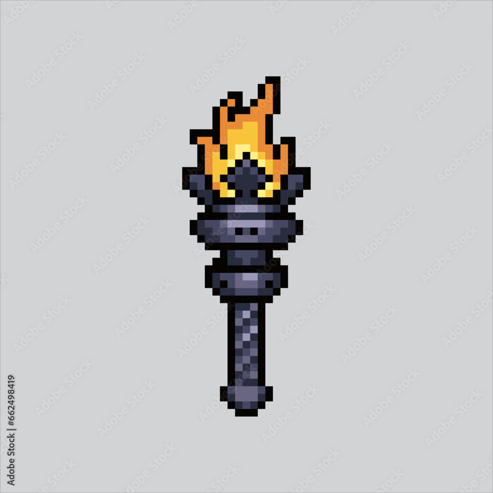 Pixel art illustration torch. Pixelated torch. medieval torch icon ...