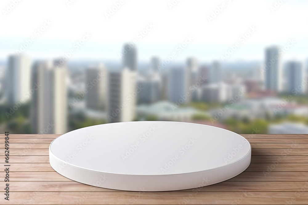 Empty clean round table on a white background serves as a mockup for ...