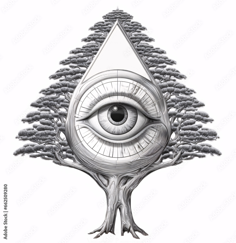 eye in repeating fibonacci tree display depicting the infinite nature ...