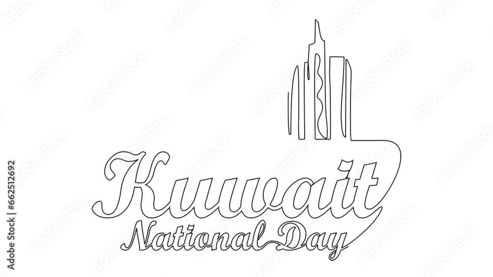 Animated self drawing of Kuwait National Days on February 25th. Kuwait ...