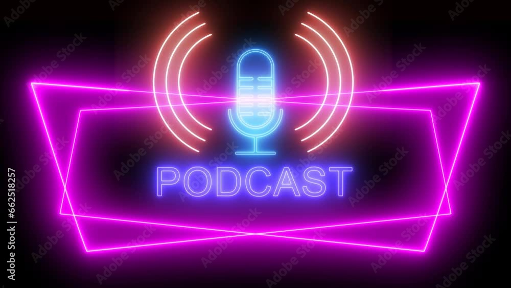 Vidéo Stock podcast logo neon light effect green screen background ...